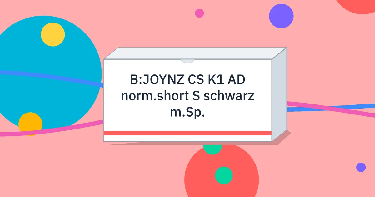 Symbolbild: Packung mit der Aufschrift B:JOYNZ CS K1 AD norm.short S schwarz m.Sp. (PZN 20527749) – Verfügbarkeit und Bezug in Apotheken in Frankfurt am Main