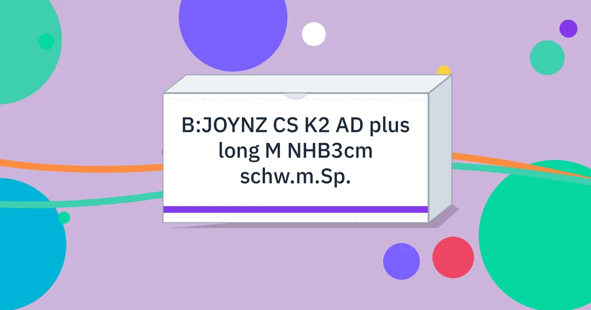 Symbolbild: Packung mit der Aufschrift B:JOYNZ CS K2 AD plus long M NHB3cm schw.m.Sp. (PZN 20526916) – Verfügbarkeit und Bezug in Apotheken in Frankfurt am Main