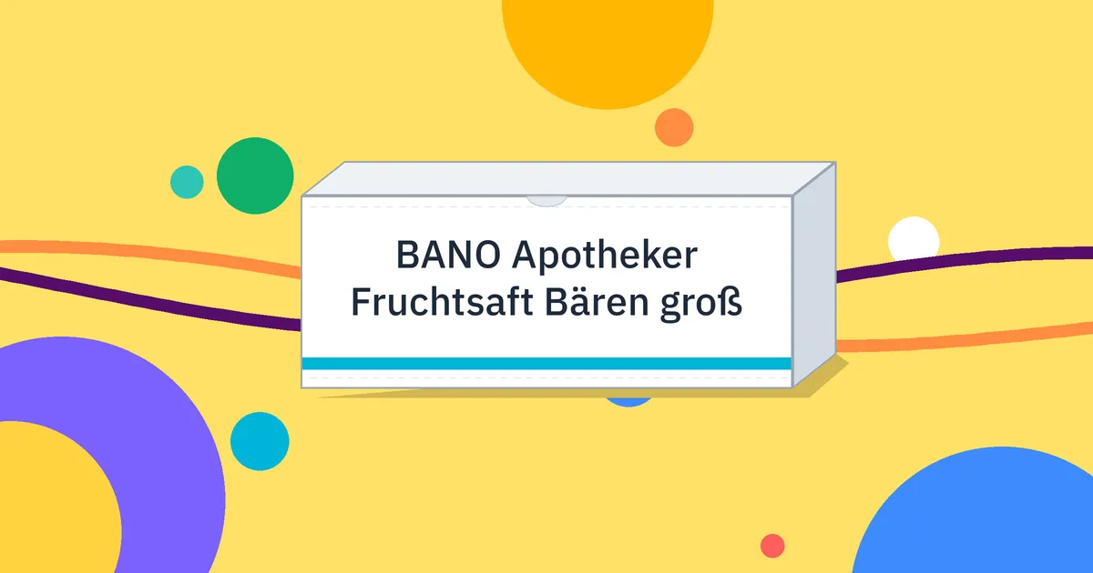 Symbolbild: Packung mit der Aufschrift BANO Apotheker Fruchtsaft Bären groß (PZN 16135251) – Verfügbarkeit und Bezug in Apotheken in Frankfurt am Main