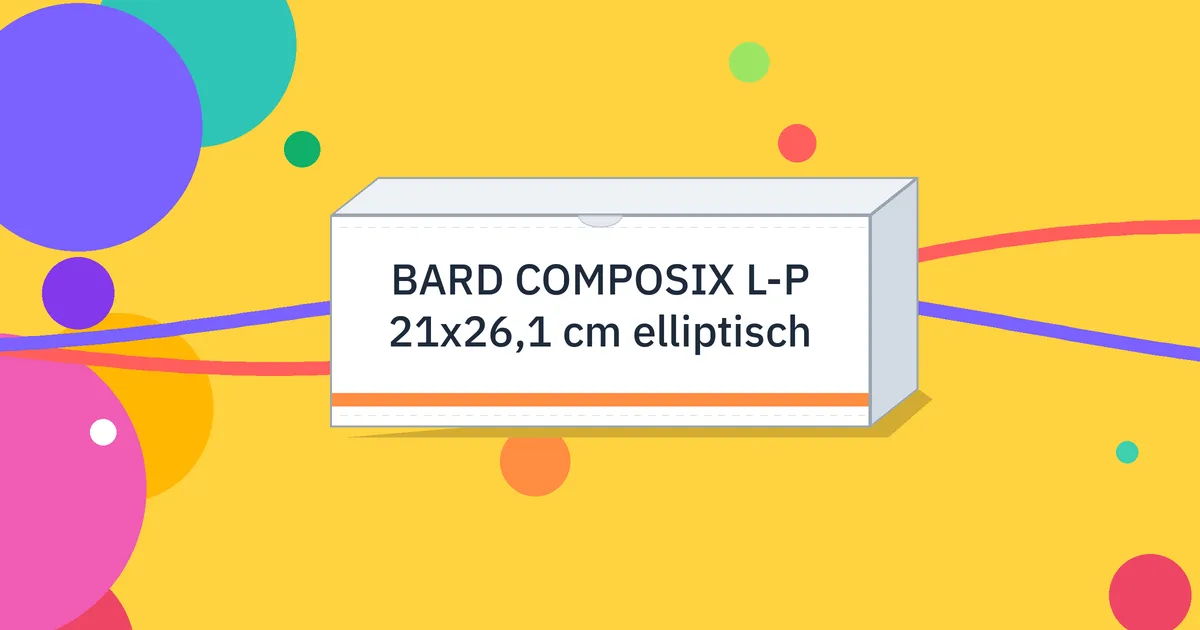 Symbolbild: Packung mit der Aufschrift BARD COMPOSIX L-P 21x26,1 cm elliptisch (PZN 02707181) – Verfügbarkeit und Bezug in Apotheken in Frankfurt am Main