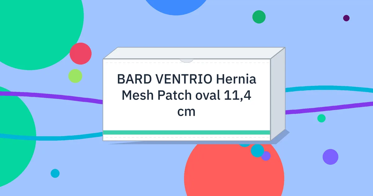 Symbolbild: Packung mit der Aufschrift BARD VENTRIO Hernia Mesh Patch oval 11,4 cm (PZN 05853799) – Verfügbarkeit und Bezug in Apotheken in Frankfurt am Main