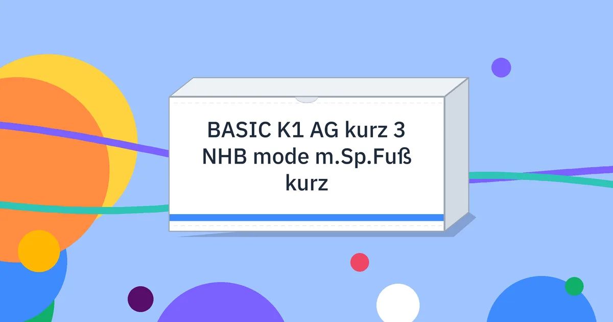 Symbolbild: Packung mit der Aufschrift BASIC K1 AG kurz 3 NHB mode m.Sp.Fuß kurz (PZN 20260648) – Verfügbarkeit und Bezug in Apotheken in Frankfurt am Main