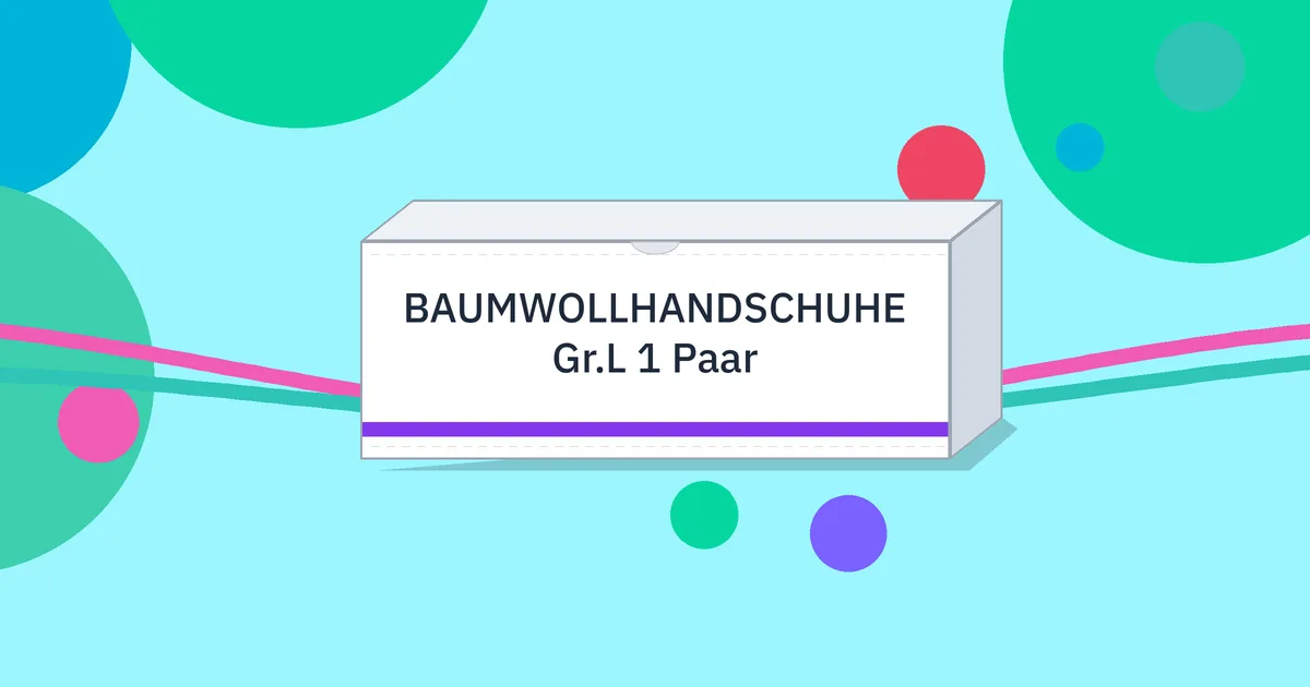 Symbolbild: Packung mit der Aufschrift BAUMWOLLHANDSCHUHE Gr.L 1 Paar (PZN 09512032) – Verfügbarkeit und Bezug in Apotheken in Frankfurt am Main