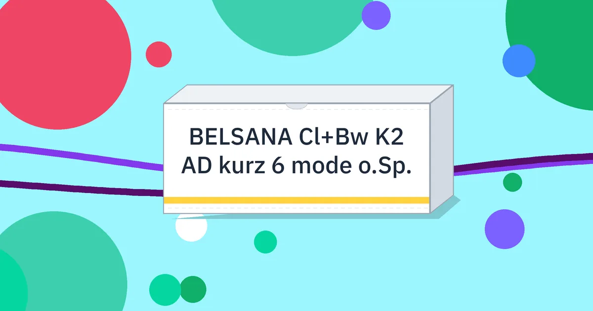 Symbolbild: Packung mit der Aufschrift BELSANA Cl+Bw K2 AD kurz 6 mode o.Sp. (PZN 12242151) – Verfügbarkeit und Bezug in Apotheken in Frankfurt am Main