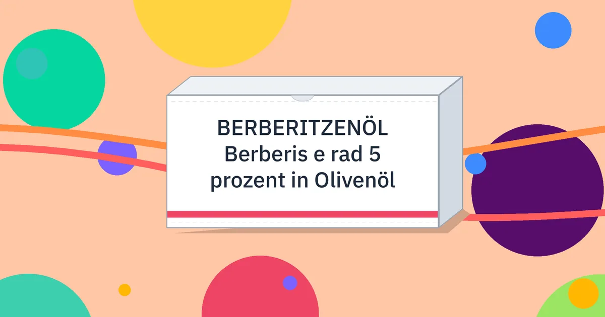 Symbolbild: Packung mit der Aufschrift BERBERITZENÖL Berberis e rad 5 prozent in Olivenöl (PZN 02461946) – Verfügbarkeit und Bezug in Apotheken in Frankfurt am Main