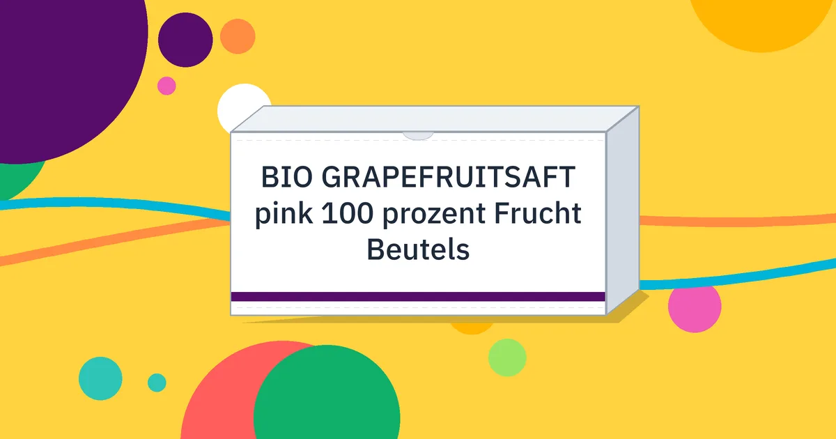 Symbolbild: Packung mit der Aufschrift BIO GRAPEFRUITSAFT pink 100 prozent Frucht Beutels (PZN 20597678) – Verfügbarkeit und Bezug in Apotheken in Frankfurt am Main