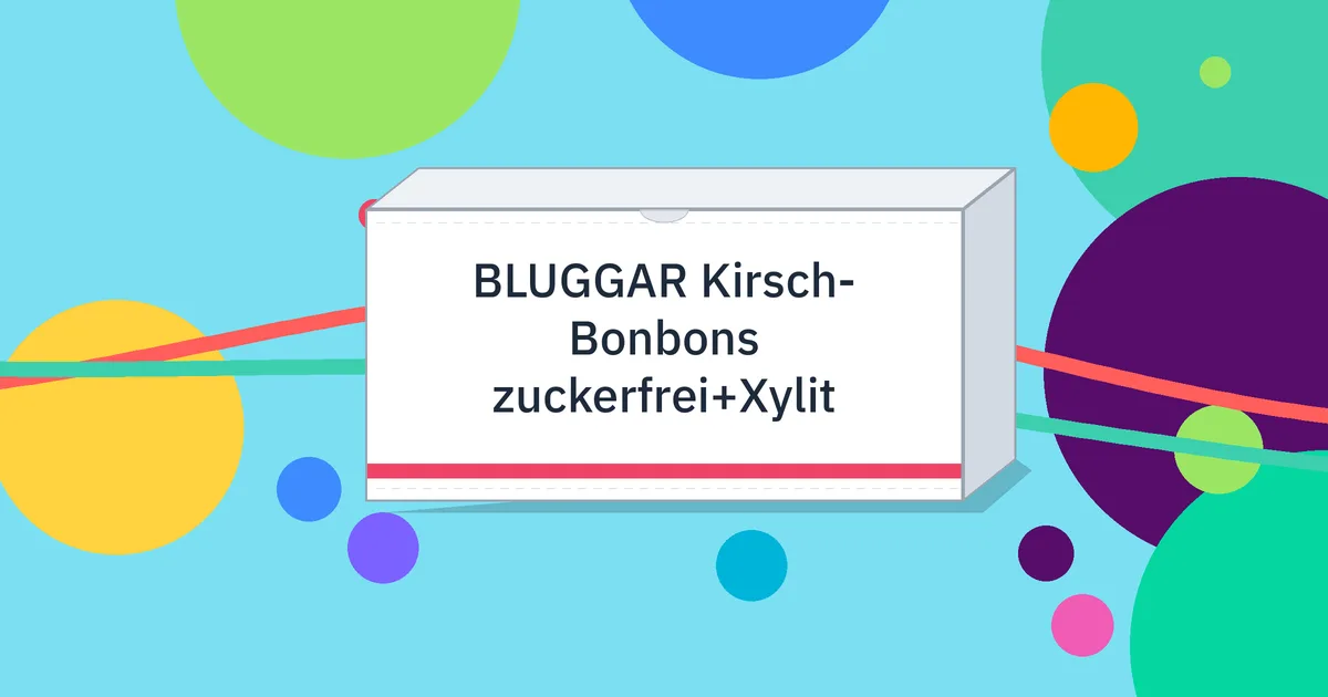 Symbolbild: Packung mit der Aufschrift BLUGGAR Kirsch-Bonbons zuckerfrei+Xylit (PZN 20604792) – Verfügbarkeit und Bezug in Apotheken in Frankfurt am Main