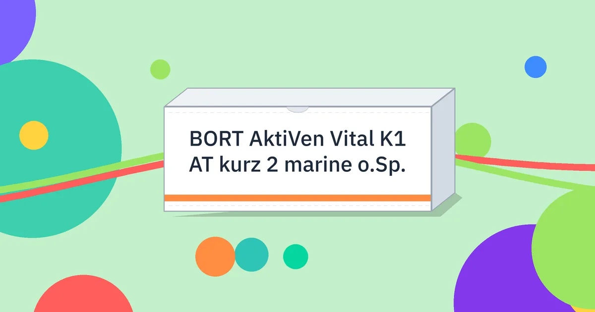 Symbolbild: Packung mit der Aufschrift BORT AktiVen Vital K1 AT kurz 2 marine o.Sp. (PZN 13741057) – Verfügbarkeit und Bezug in Apotheken in Frankfurt am Main