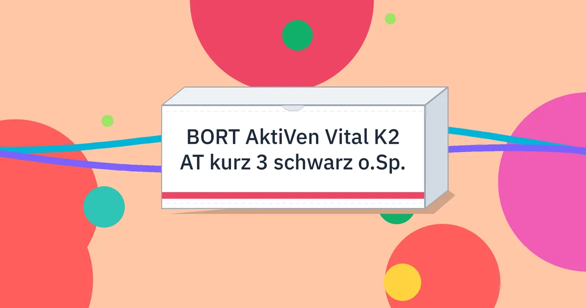 Symbolbild: Packung mit der Aufschrift BORT AktiVen Vital K2 AT kurz 3 schwarz o.Sp. (PZN 13740419) – Verfügbarkeit und Bezug in Apotheken in Frankfurt am Main