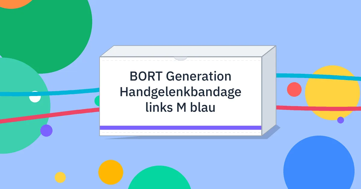 Symbolbild: Packung mit der Aufschrift BORT Generation Handgelenkbandage links M blau (PZN 19111191) – Verfügbarkeit und Bezug in Apotheken in Frankfurt am Main
