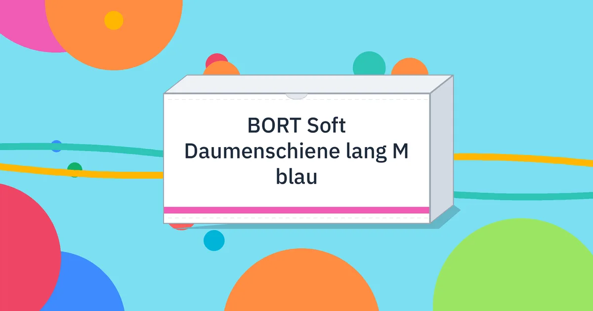 Symbolbild: Packung mit der Aufschrift BORT Soft Daumenschiene lang M blau (PZN 01607431) – Verfügbarkeit und Bezug in Apotheken in Frankfurt am Main