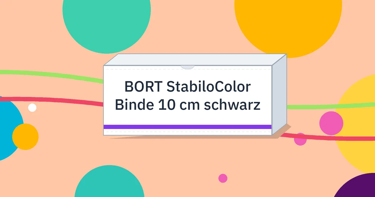 Symbolbild: Packung mit der Aufschrift BORT StabiloColor Binde 10 cm schwarz (PZN 07672369) – Verfügbarkeit und Bezug in Apotheken in Frankfurt am Main