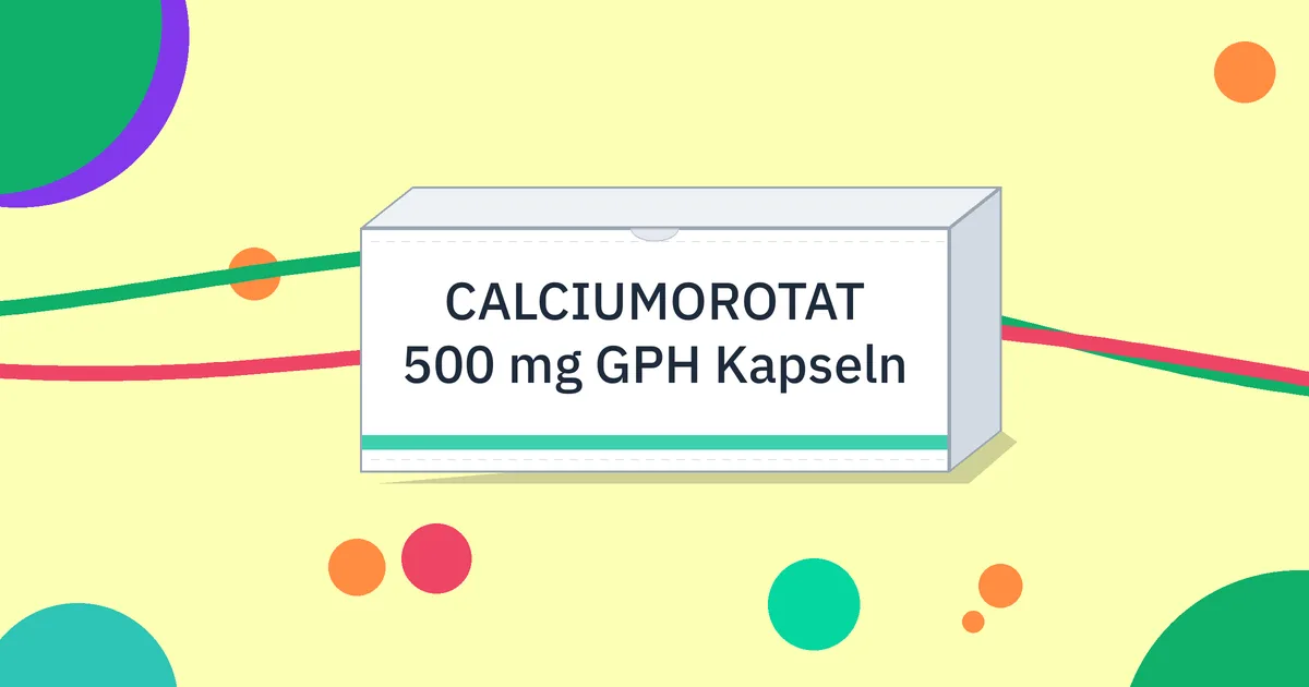 Symbolbild: Packung mit der Aufschrift CALCIUMOROTAT 500 mg GPH Kapseln (PZN 09899255) – Verfügbarkeit und Bezug in Apotheken in Frankfurt am Main