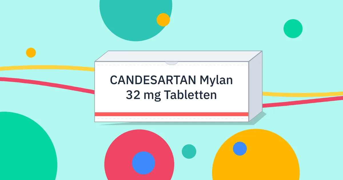 Symbolbild: Packung mit der Aufschrift CANDESARTAN Mylan 32 mg Tabletten (PZN 17629311) – Verfügbarkeit und Bezug in Apotheken in Frankfurt am Main
