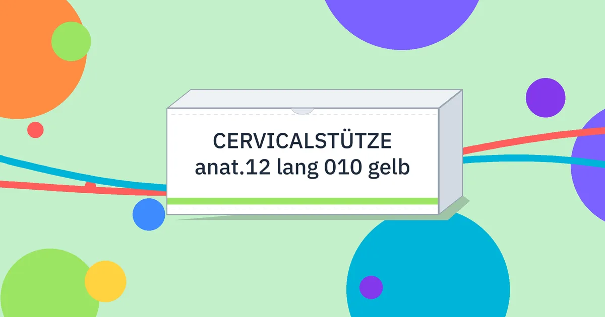 Symbolbild: Packung mit der Aufschrift CERVICALSTÜTZE anat.12 lang 010 gelb (PZN 08895806) – Verfügbarkeit und Bezug in Apotheken in Frankfurt am Main