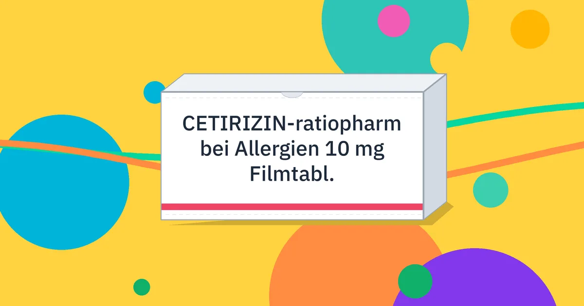 Symbolbild: Packung mit der Aufschrift CETIRIZIN-ratiopharm bei Allergien 10 mg Filmtabl. (PZN 02158159) – Verfügbarkeit und Bezug in Apotheken in Frankfurt am Main