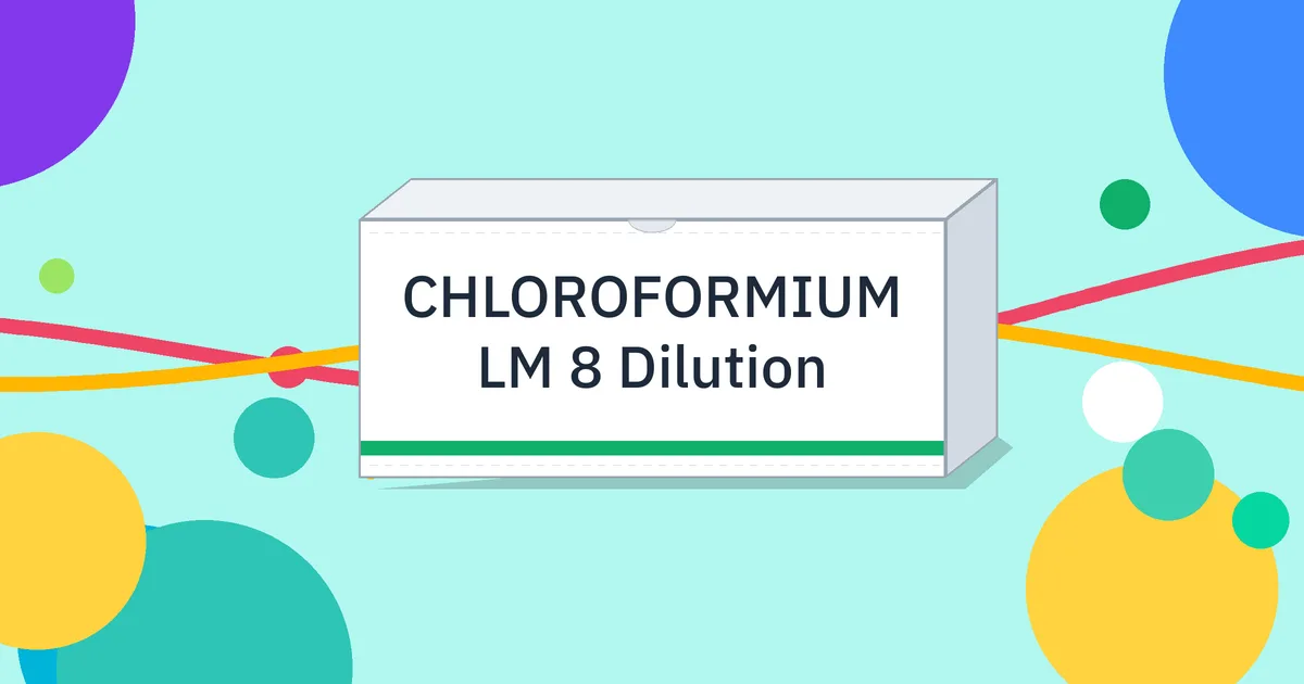 Symbolbild: Packung mit der Aufschrift CHLOROFORMIUM LM 8 Dilution (PZN 13444508) – Verfügbarkeit und Bezug in Apotheken in Frankfurt am Main