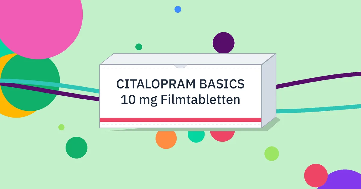 Symbolbild: Packung mit der Aufschrift CITALOPRAM BASICS 10 mg Filmtabletten (PZN 04082118) – Verfügbarkeit und Bezug in Apotheken in Frankfurt am Main