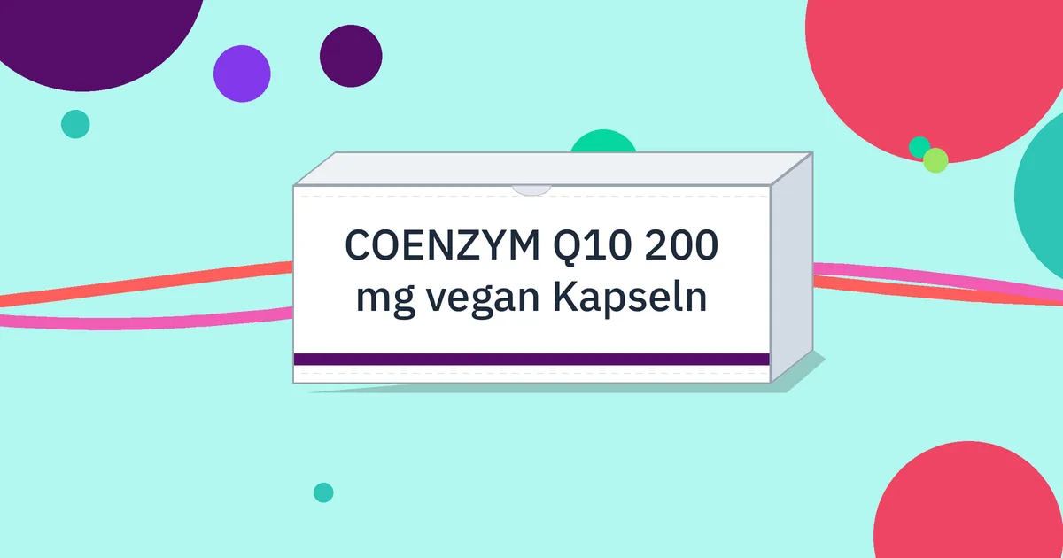 Symbolbild: Packung mit der Aufschrift COENZYM Q10 200 mg vegan Kapseln (PZN 13947445) – Verfügbarkeit und Bezug in Apotheken in Frankfurt am Main