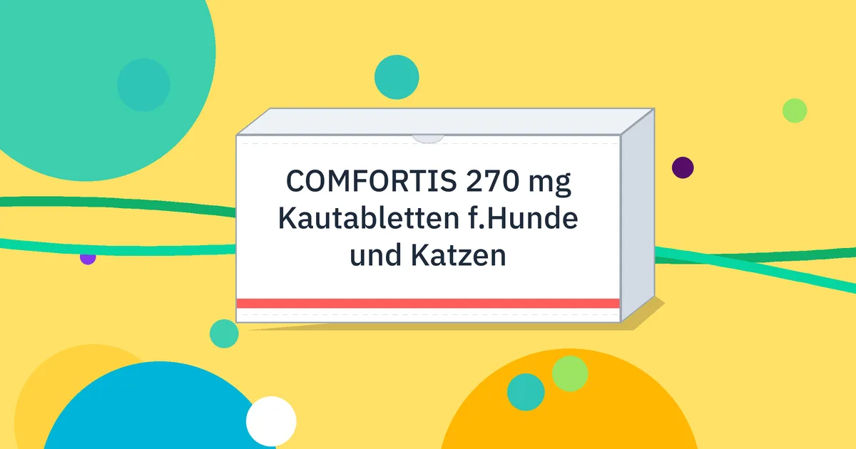 Symbolbild: Packung mit der Aufschrift COMFORTIS 270 mg Kautabletten f.Hunde und Katzen (PZN 13654401) – Verfügbarkeit und Bezug in Apotheken in Frankfurt am Main