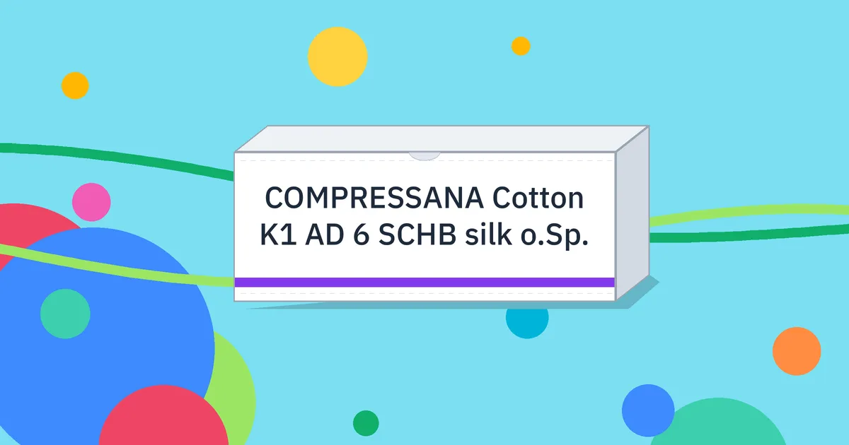 Symbolbild: Packung mit der Aufschrift COMPRESSANA Cotton K1 AD 6 SCHB silk o.Sp. (PZN 16959147) – Verfügbarkeit und Bezug in Apotheken in Frankfurt am Main