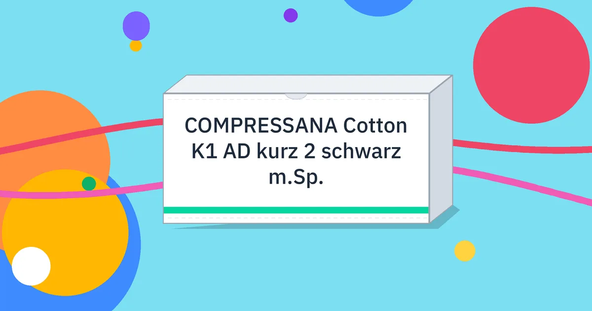 Symbolbild: Packung mit der Aufschrift COMPRESSANA Cotton K1 AD kurz 2 schwarz m.Sp. (PZN 10215776) – Verfügbarkeit und Bezug in Apotheken in Frankfurt am Main