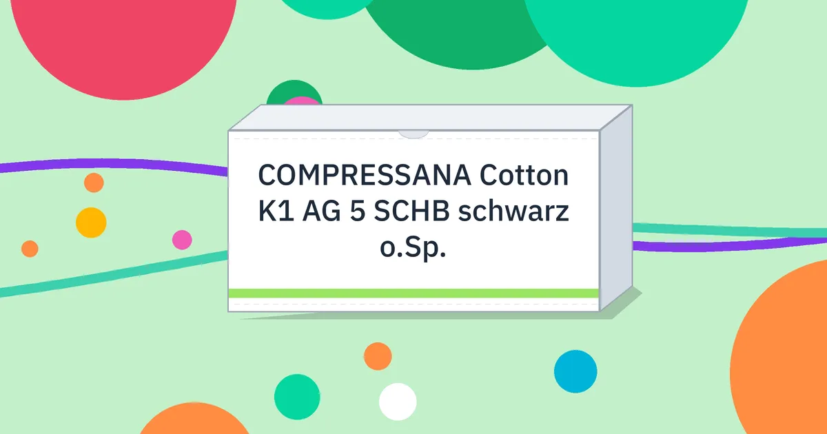 Symbolbild: Packung mit der Aufschrift COMPRESSANA Cotton K1 AG 5 SCHB schwarz o.Sp. (PZN 16959851) – Verfügbarkeit und Bezug in Apotheken in Frankfurt am Main