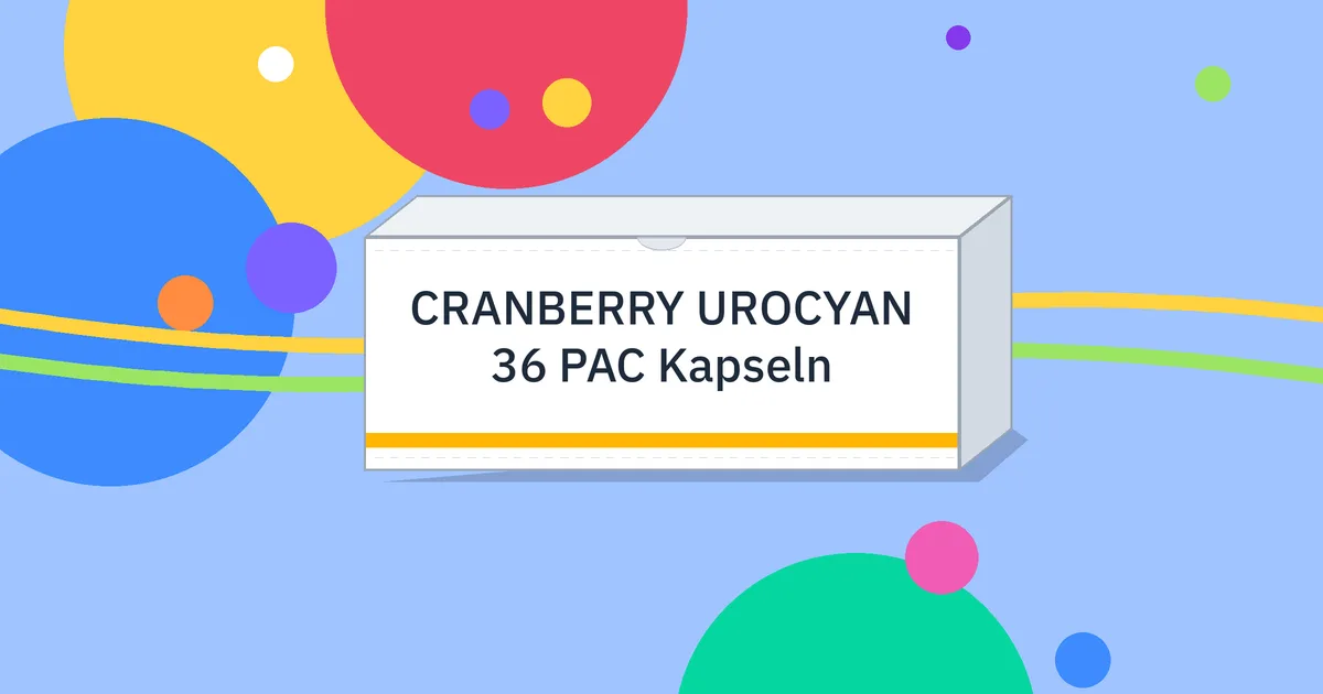 Symbolbild: Packung mit der Aufschrift CRANBERRY UROCYAN 36 PAC Kapseln (PZN 15606352) – Verfügbarkeit und Bezug in Apotheken in Frankfurt am Main