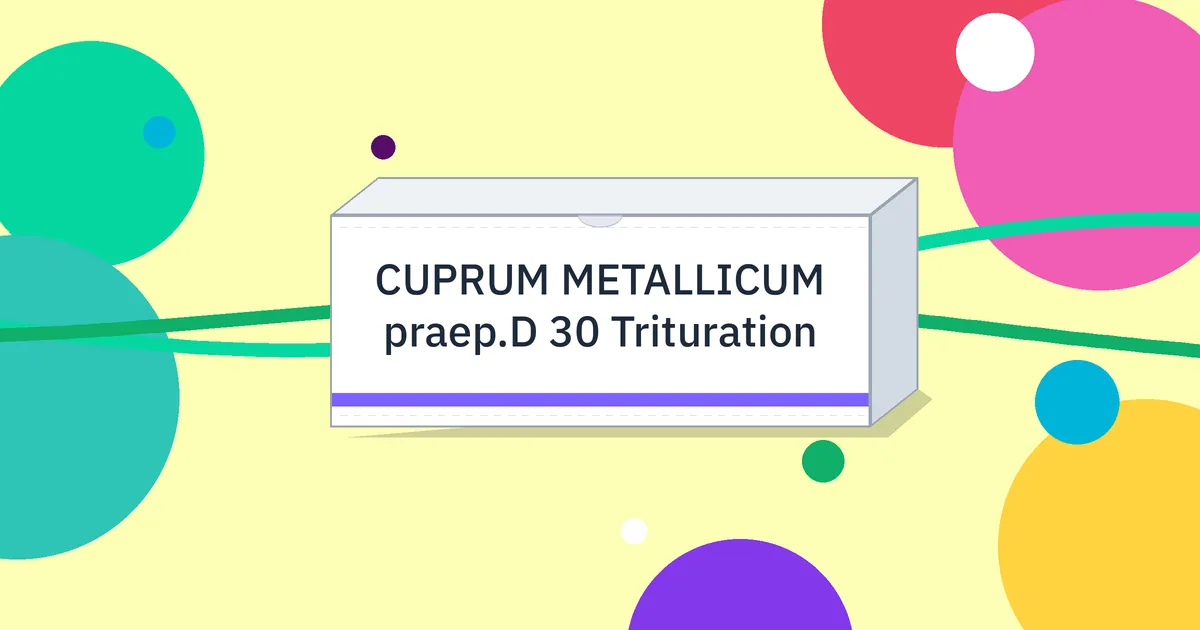 Symbolbild: Packung mit der Aufschrift CUPRUM METALLICUM praep.D 30 Trituration (PZN 07033735) – Verfügbarkeit und Bezug in Apotheken in Frankfurt am Main