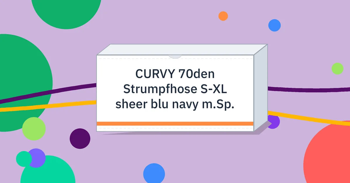Symbolbild: Packung mit der Aufschrift CURVY 70den Strumpfhose S-XL sheer blu navy m.Sp. (PZN 16175782) – Verfügbarkeit und Bezug in Apotheken in Frankfurt am Main