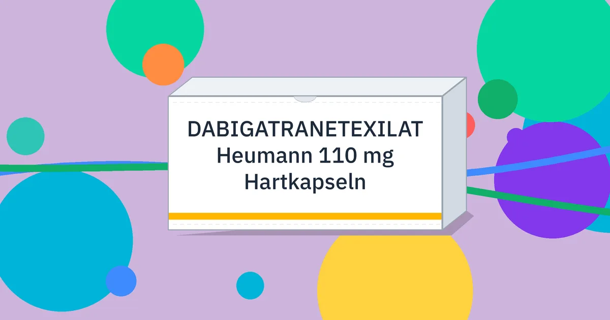 Symbolbild: Packung mit der Aufschrift DABIGATRANETEXILAT Heumann 110 mg Hartkapseln (PZN 18486279) – Verfügbarkeit und Bezug in Apotheken in Frankfurt am Main