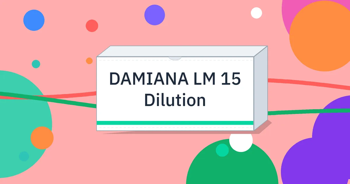 Symbolbild: Packung mit der Aufschrift DAMIANA LM 15 Dilution (PZN 13461056) – Verfügbarkeit und Bezug in Apotheken in Frankfurt am Main