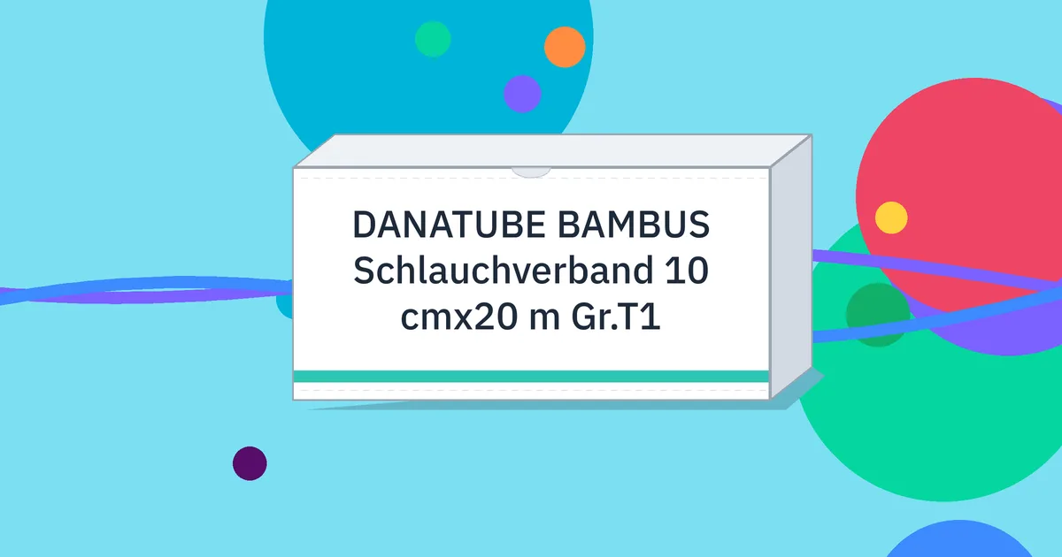 Symbolbild: Packung mit der Aufschrift DANATUBE BAMBUS Schlauchverband 10 cmx20 m Gr.T1 (PZN 18368410) – Verfügbarkeit und Bezug in Apotheken in Frankfurt am Main