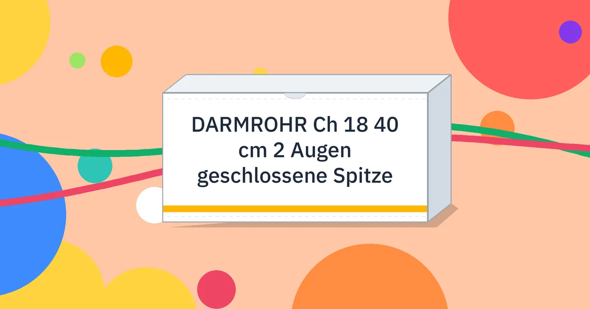 Symbolbild: Packung mit der Aufschrift DARMROHR Ch 18 40 cm 2 Augen geschlossene Spitze (PZN 02099959) – Verfügbarkeit und Bezug in Apotheken in Frankfurt am Main