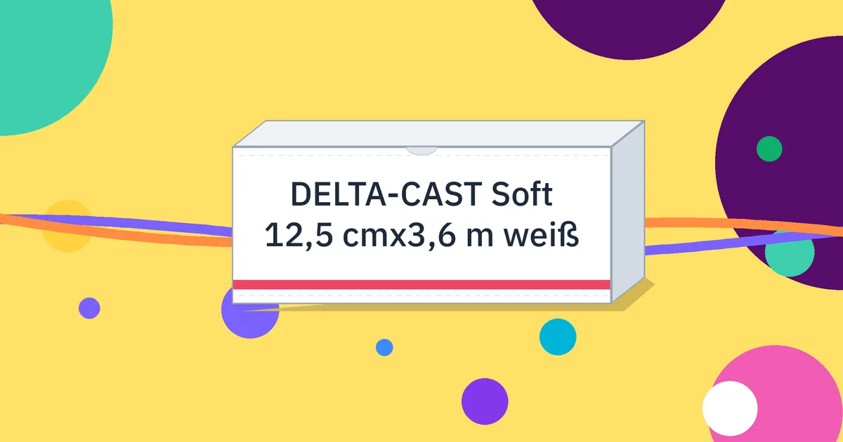 Symbolbild: Packung mit der Aufschrift DELTA-CAST Soft 12,5 cmx3,6 m weiß (PZN 09275744) – Verfügbarkeit und Bezug in Apotheken in Frankfurt am Main