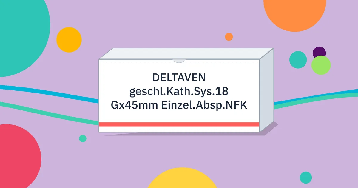 Symbolbild: Packung mit der Aufschrift DELTAVEN geschl.Kath.Sys.18 Gx45mm Einzel.Absp.NFK (PZN 13977920) – Verfügbarkeit und Bezug in Apotheken in Frankfurt am Main