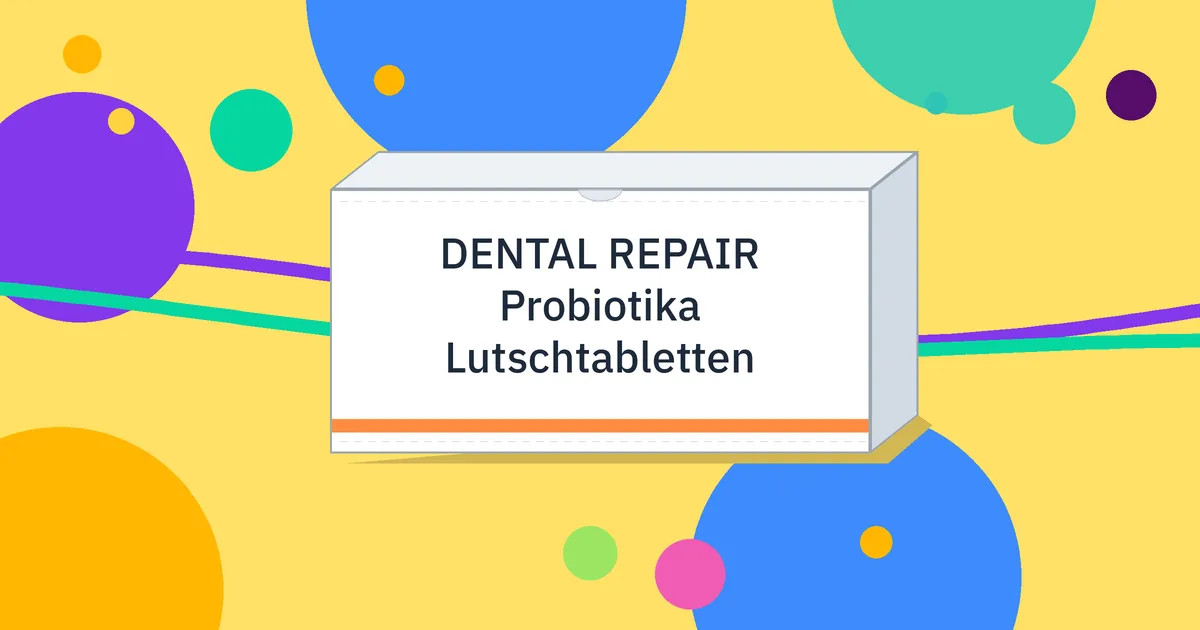 Symbolbild: Packung mit der Aufschrift DENTAL REPAIR Probiotika Lutschtabletten (PZN 14401553) – Verfügbarkeit und Bezug in Apotheken in Frankfurt am Main