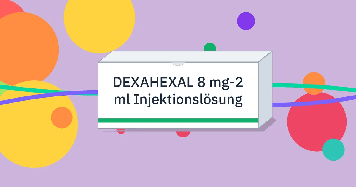 Symbolbild: Packung mit der Aufschrift DEXAHEXAL 8 mg-2 ml Injektionslösung (PZN 01276968) – Verfügbarkeit und Bezug in Apotheken in Frankfurt am Main