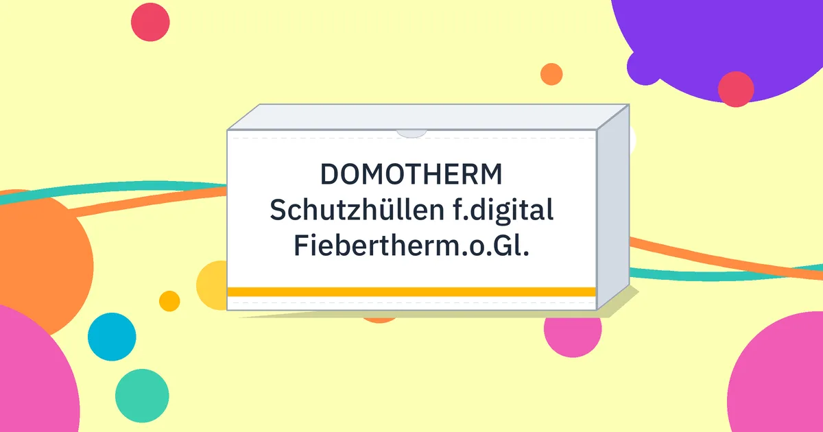 Symbolbild: Packung mit der Aufschrift DOMOTHERM Schutzhüllen f.digital Fiebertherm.o.Gl. (PZN 13571796) – Verfügbarkeit und Bezug in Apotheken in Frankfurt am Main