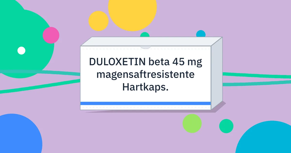 Symbolbild: Packung mit der Aufschrift DULOXETIN beta 45 mg magensaftresistente Hartkaps. (PZN 05973138) – Verfügbarkeit und Bezug in Apotheken in Frankfurt am Main