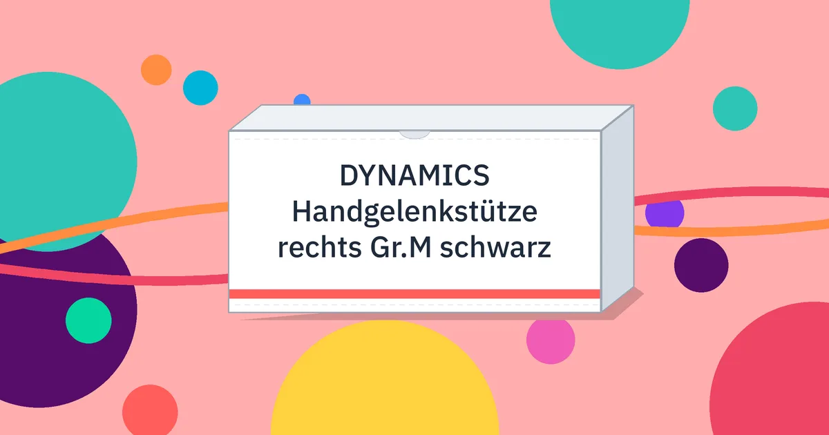 Symbolbild: Packung mit der Aufschrift DYNAMICS Handgelenkstütze rechts Gr.M schwarz (PZN 10633456) – Verfügbarkeit und Bezug in Apotheken in Frankfurt am Main