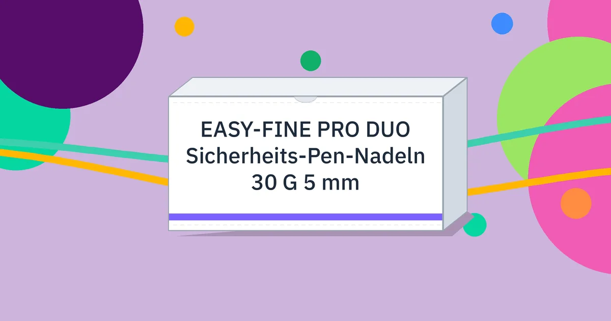 Symbolbild: Packung mit der Aufschrift EASY-FINE PRO DUO Sicherheits-Pen-Nadeln 30 G 5 mm (PZN 19392959) – Verfügbarkeit und Bezug in Apotheken in Frankfurt am Main