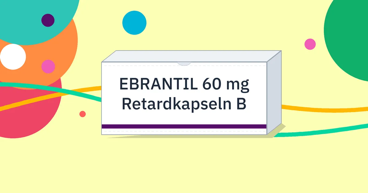 Symbolbild: Packung mit der Aufschrift EBRANTIL 60 mg Retardkapseln B (PZN 09780152) – Verfügbarkeit und Bezug in Apotheken in Frankfurt am Main