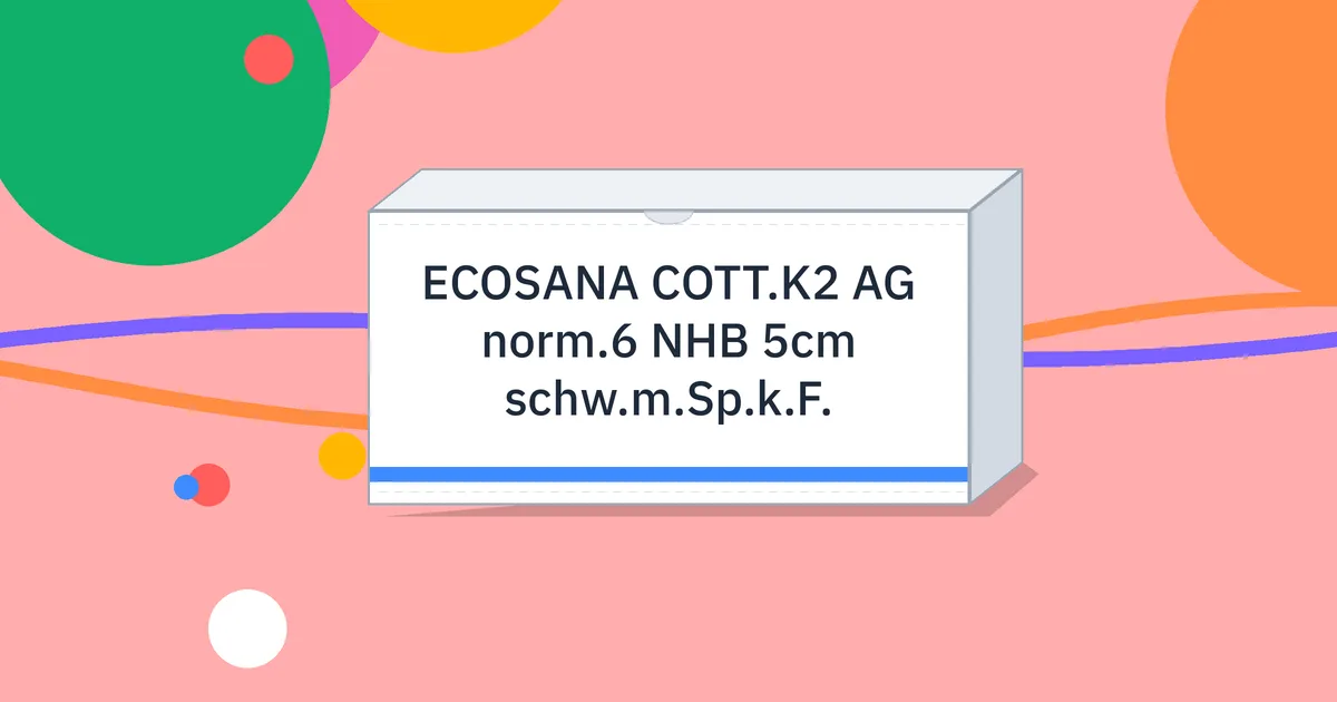 Symbolbild: Packung mit der Aufschrift ECOSANA COTT.K2 AG norm.6 NHB 5cm schw.m.Sp.k.F. (PZN 16950583) – Verfügbarkeit und Bezug in Apotheken in Frankfurt am Main