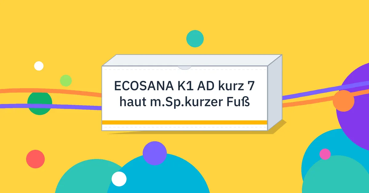 Symbolbild: Packung mit der Aufschrift ECOSANA K1 AD kurz 7 haut m.Sp.kurzer Fuß (PZN 04725556) – Verfügbarkeit und Bezug in Apotheken in Frankfurt am Main