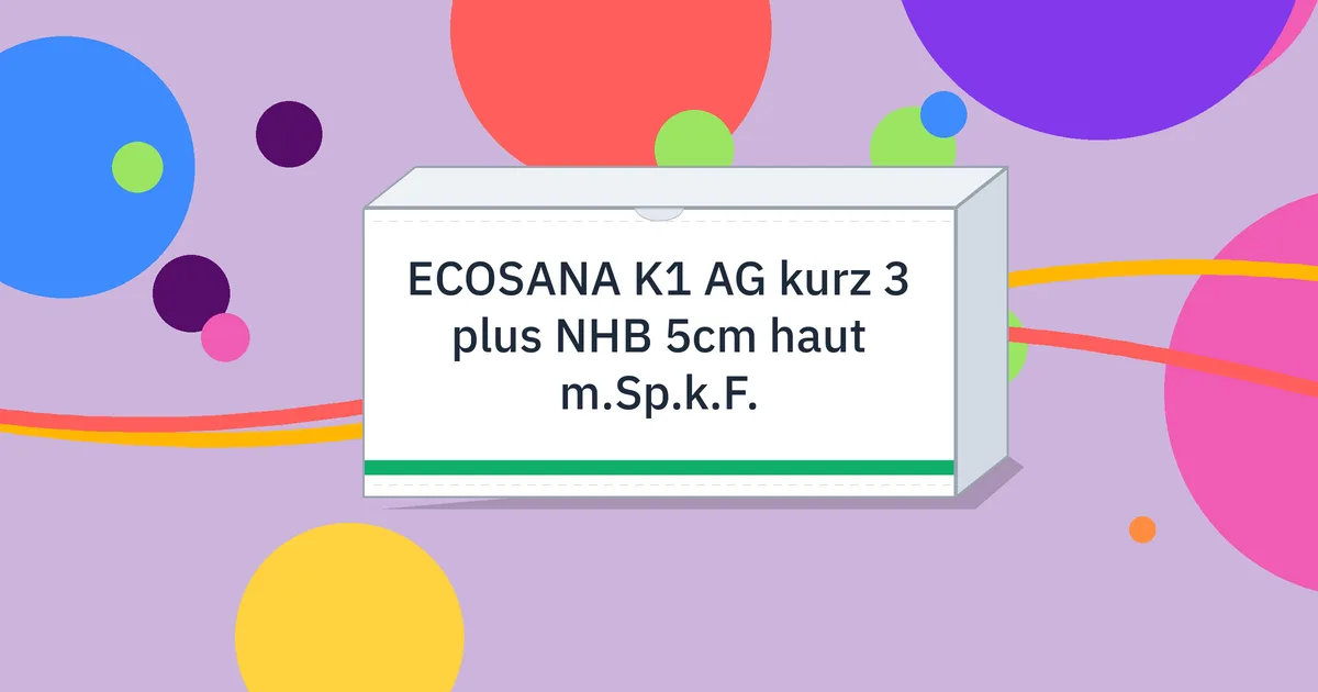 Symbolbild: Packung mit der Aufschrift ECOSANA K1 AG kurz 3 plus NHB 5cm haut m.Sp.k.F. (PZN 04727905) – Verfügbarkeit und Bezug in Apotheken in Frankfurt am Main