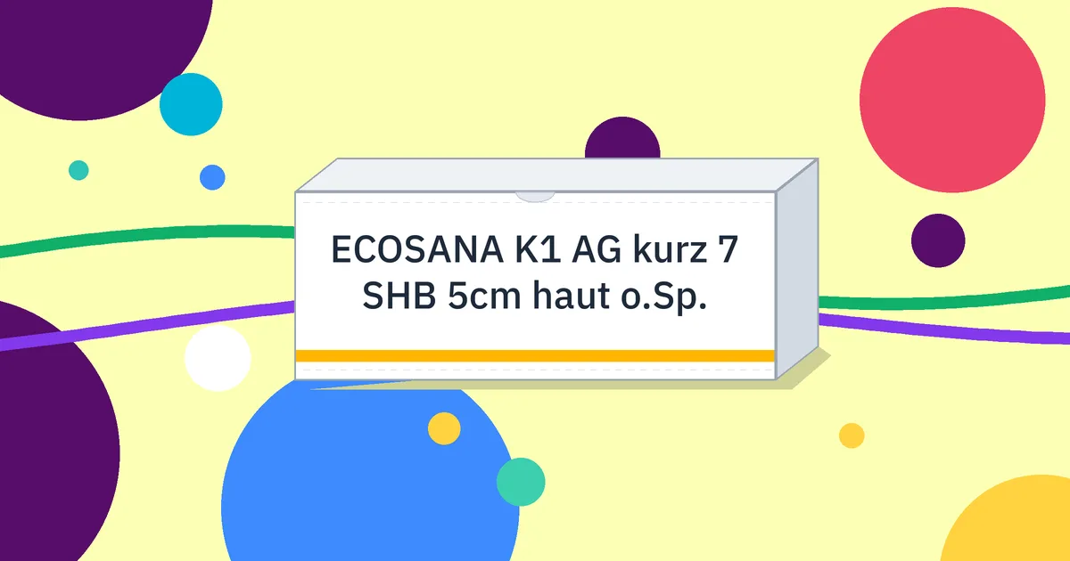 Symbolbild: Packung mit der Aufschrift ECOSANA K1 AG kurz 7 SHB 5cm haut o.Sp. (PZN 04730936) – Verfügbarkeit und Bezug in Apotheken in Frankfurt am Main