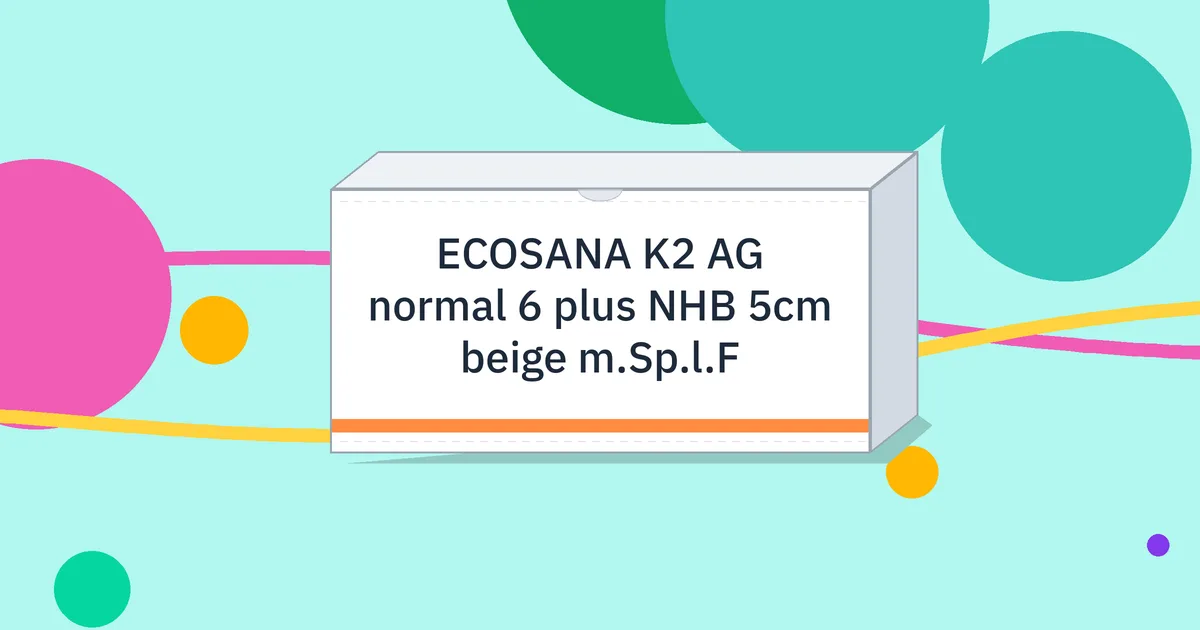 Symbolbild: Packung mit der Aufschrift ECOSANA K2 AG normal 6 plus NHB 5cm beige m.Sp.l.F (PZN 10957331) – Verfügbarkeit und Bezug in Apotheken in Frankfurt am Main