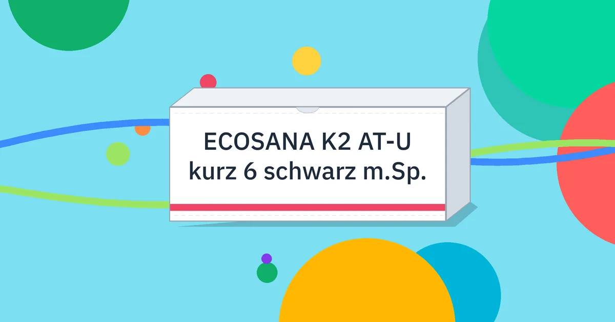 Symbolbild: Packung mit der Aufschrift ECOSANA K2 AT-U kurz 6 schwarz m.Sp. (PZN 01586120) – Verfügbarkeit und Bezug in Apotheken in Frankfurt am Main