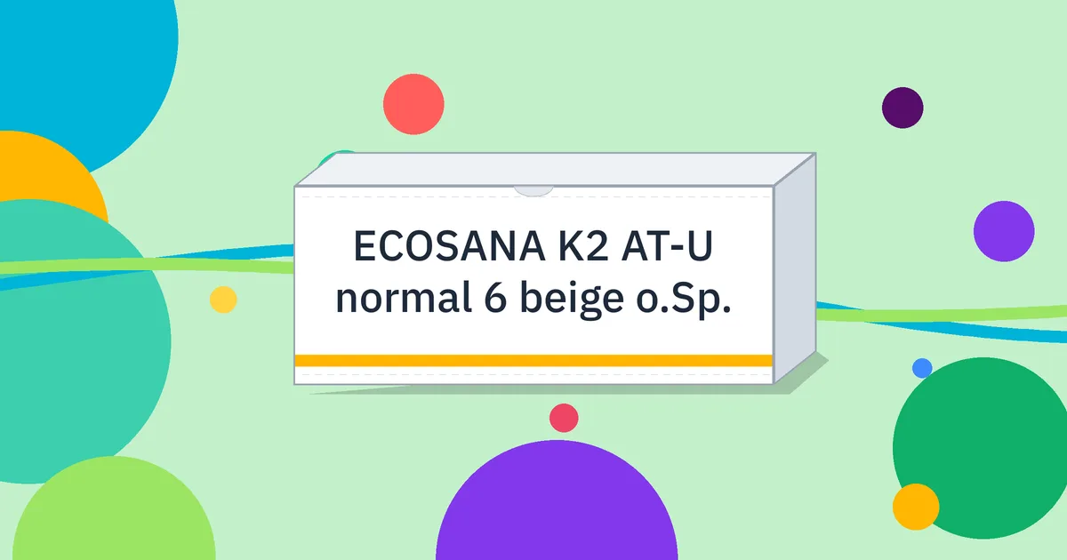 Symbolbild: Packung mit der Aufschrift ECOSANA K2 AT-U normal 6 beige o.Sp. (PZN 01586479) – Verfügbarkeit und Bezug in Apotheken in Frankfurt am Main